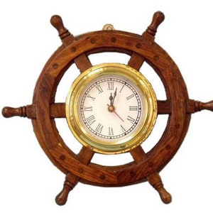 Deluxe Class Wood and Brass Ship Wheel Clock 12 - Etsy