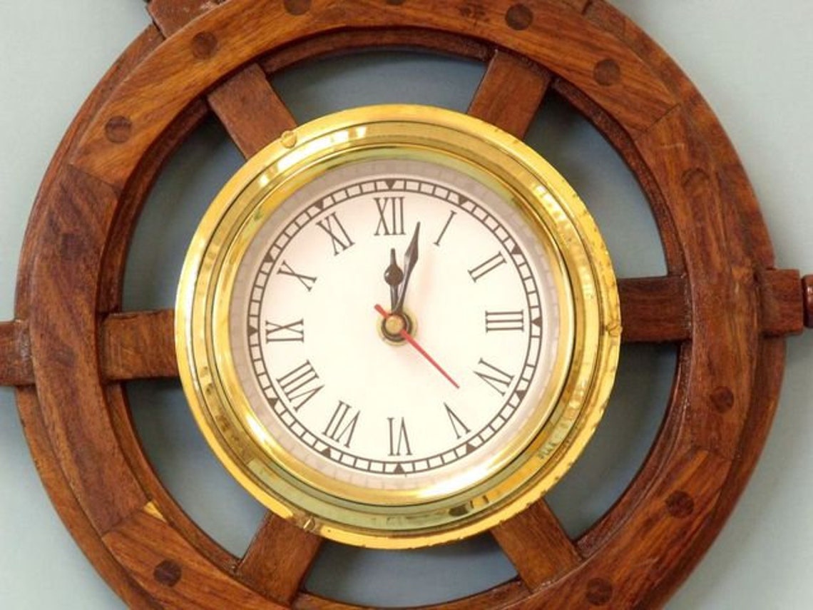 Deluxe Class Wood and Brass Ship Wheel Clock 12 | Etsy