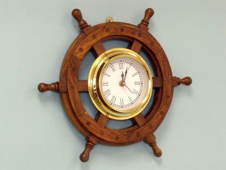 Deluxe Class Wood and Brass Ship Wheel Clock 12 - Etsy