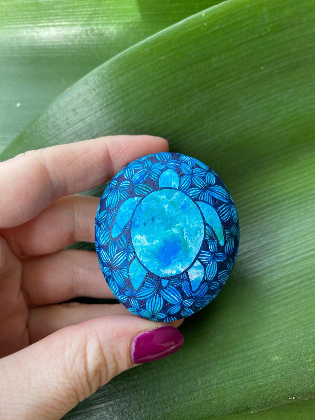 Hand Painted Turtle Rock / Stone. Zentangle Pattern, Acrylic Art, Rock ...