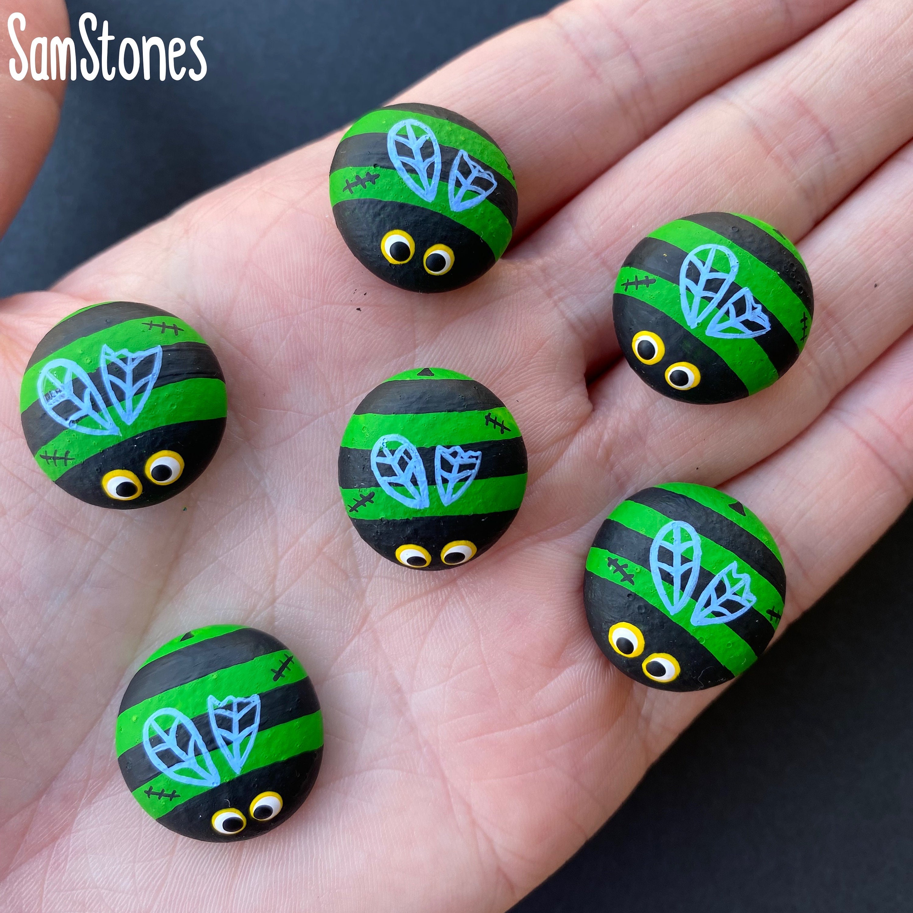 Tiny Zombee “bee” Rock. 1 Acrylic Hand Painted Bumblebee Pebble. Cute ...