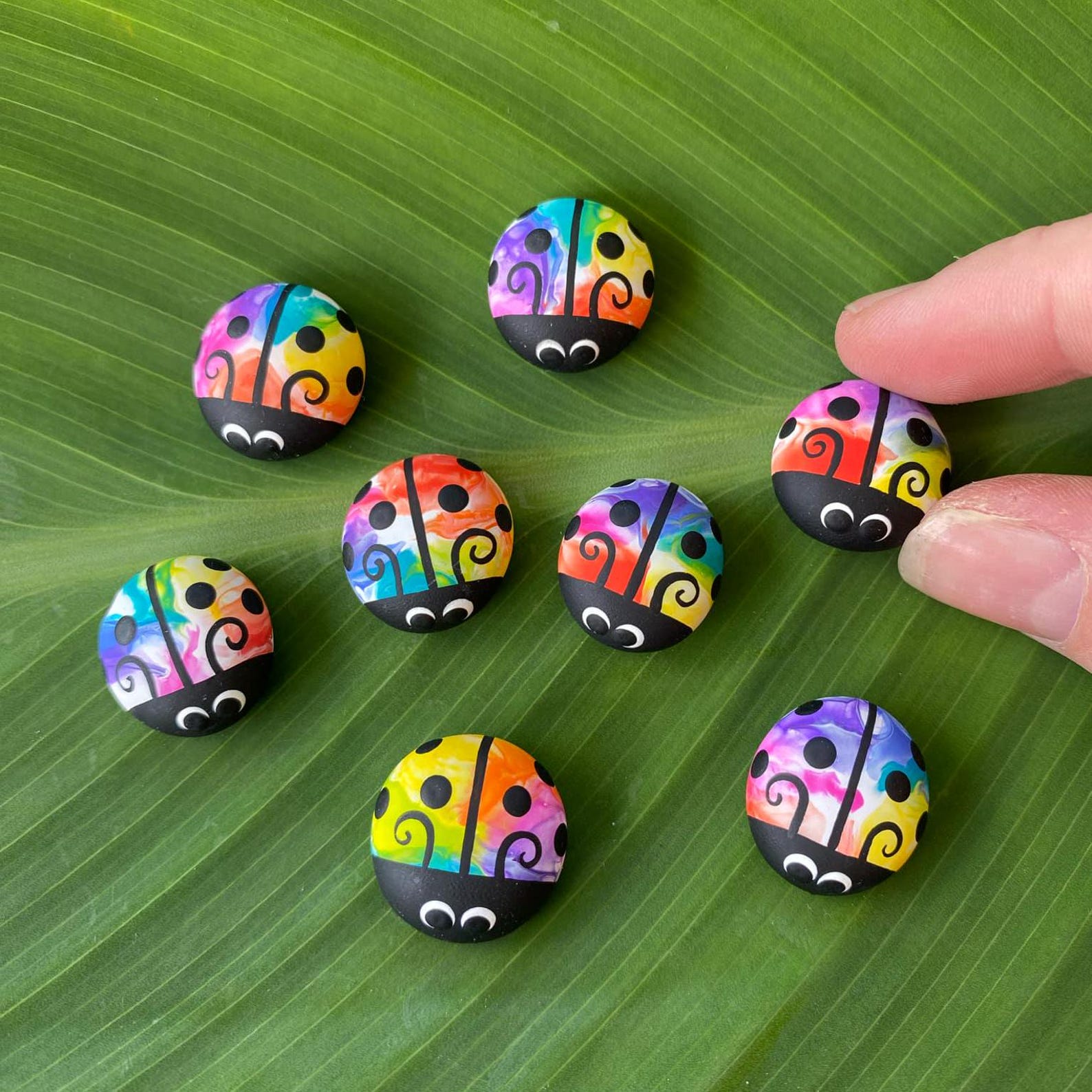 Tiny Bright Rainbow Rock (x1) Acrylic Hand Painted Pebble. Cute ...