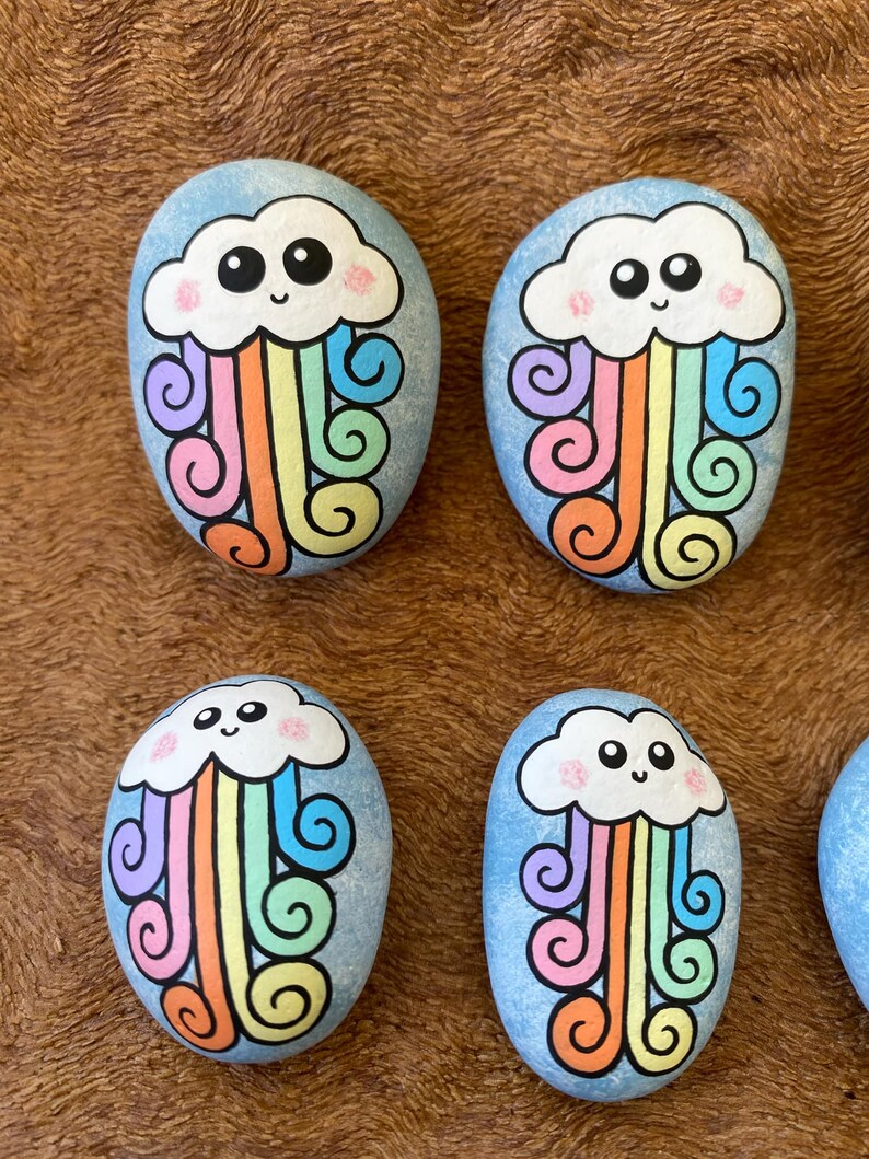 Happy Cute Rainbow Clouds - (choose 1 Rock) Hand Painted Rock Art ...
