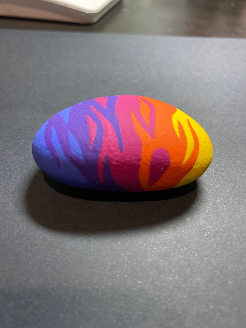 Hand Painted Rainbow Fire. Painted Stone - Etsy