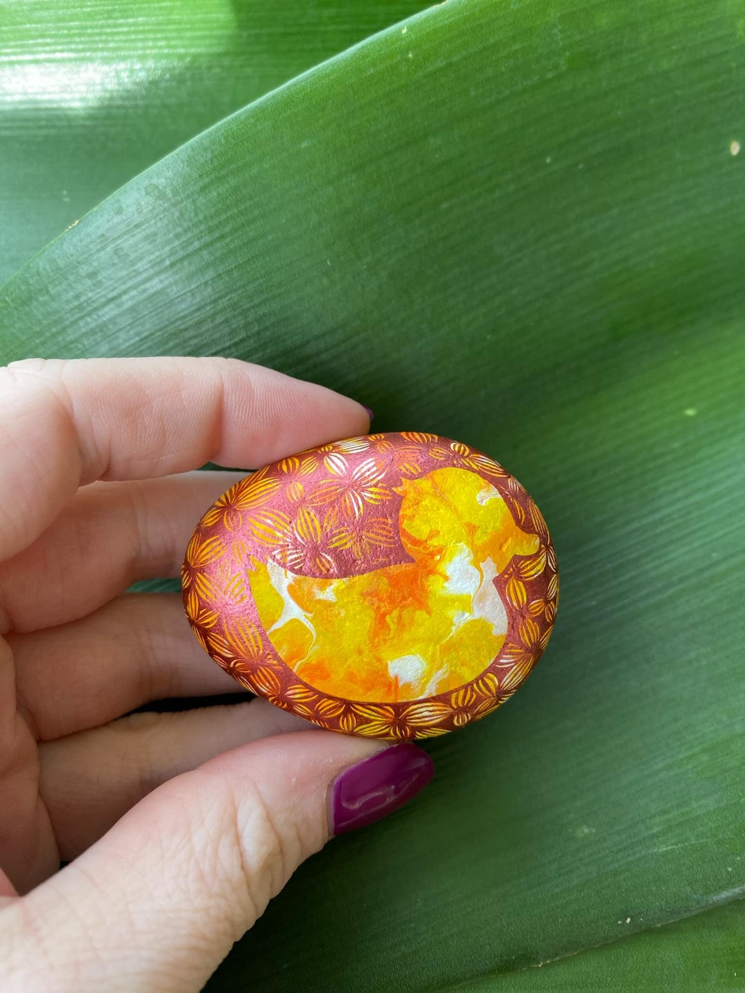 Hand Painted Duck Rock / Stone. Zentangle Pattern, Acrylic Art, Rock ...