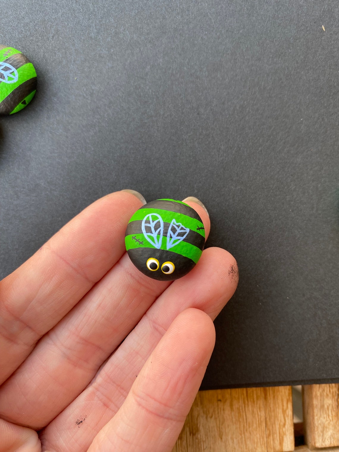 Tiny Zombee bee Rock. 1 Acrylic Hand Painted Bumblebee Pebble. Cute ...