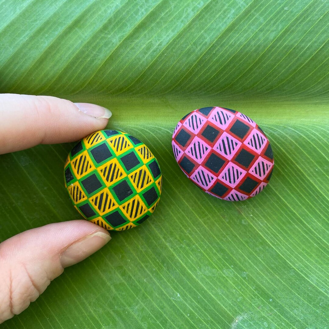 Square Checkers Patterns Hand Painted Rocks. Art. Acrylic Paint. - Etsy