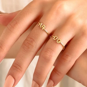 14K Solid Gold Duo Initial Ring,personalized Ring,custom Letter Ring ...
