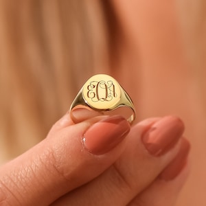 14K Gold Signet Ring,custom Initial Ring,personalized Letter Ring,monogram Ring,gift for Her ...