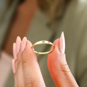 14K Solid Gold Initial Ring,dainty Letter Ring,custom Name Ring,mother Ring,stacking Ring,gift ...