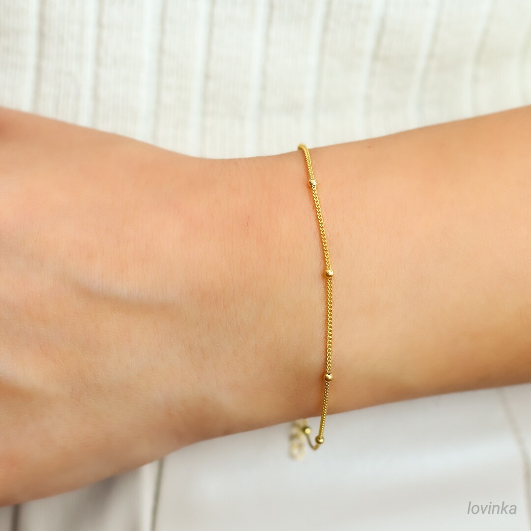 14K Gold Dewdrop Bracelet,satellite Chain Bracelet,layering Chain Bracelet 14k Gold Filled ...