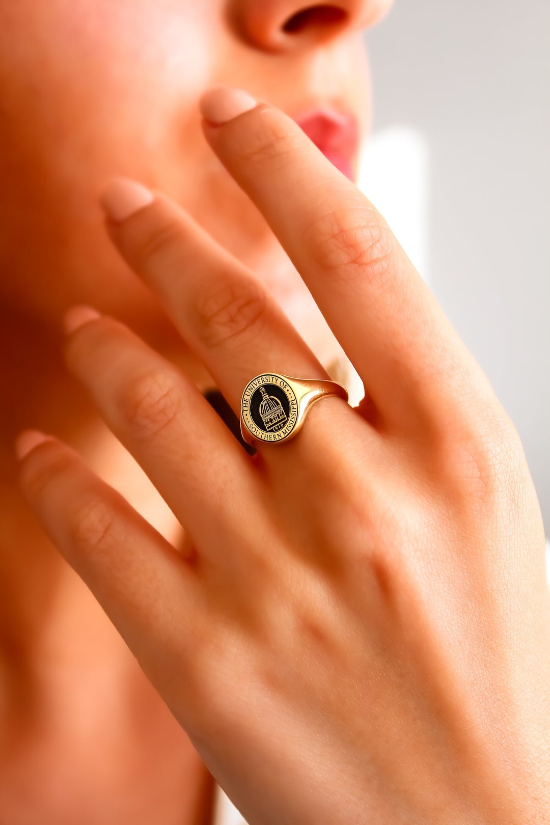 Custom 14K Gold Signet Ring, Personalized College Class Ring,university ...