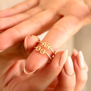 Duo Initial Ring,14k Gold Custom Letter Ring,couple Rings,mothers Ring ...