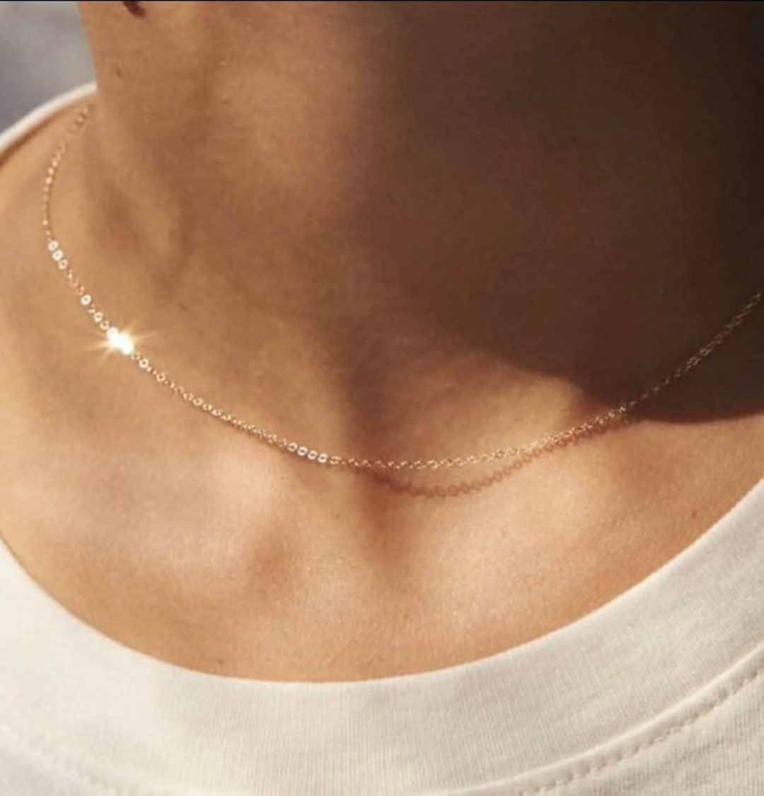 14K Solid Gold Dainty Chain Necklace, Simple Everyday Delicate Layering ...