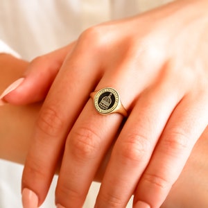 Custom 14K Gold Signet Ring, Personalized College Class Ring,university ...