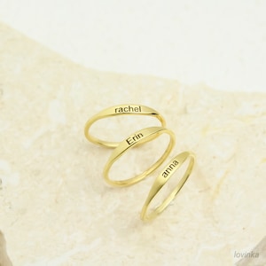 14K Solid Gold Name Ring,skinny Stackable Name Ring,personalized Stacking Rings,gift for ...