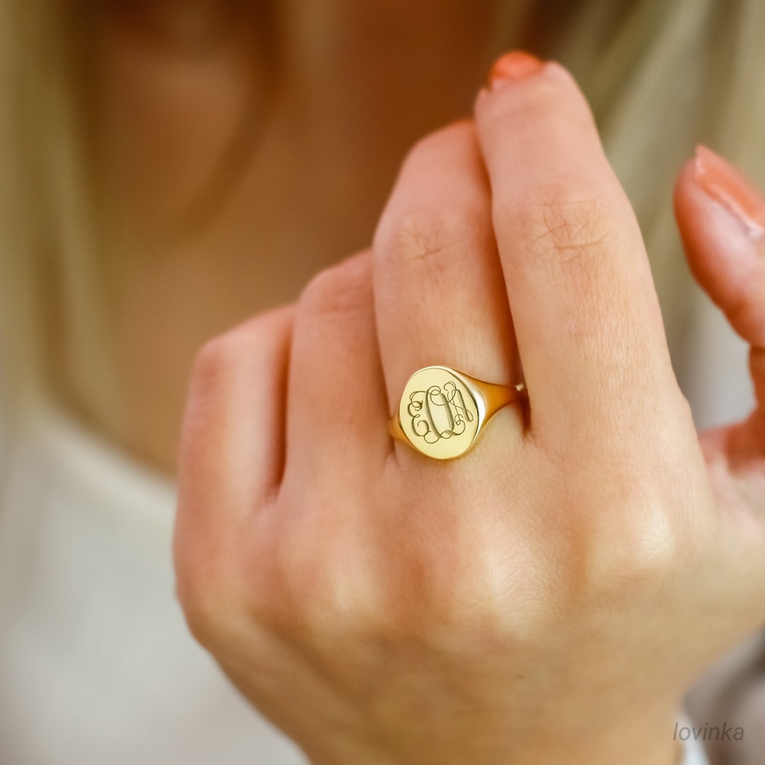 Custom Initial Sterling Silver Signet Ring,personalized Jewelry ...