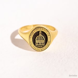 Custom 14K Gold Signet Ring, Personalized College Class Ring,university ...
