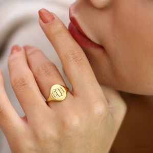 14K Gold Signet Ring,custom Initial Ring,personalized Letter Ring,monogram Ring,gift for Her ...
