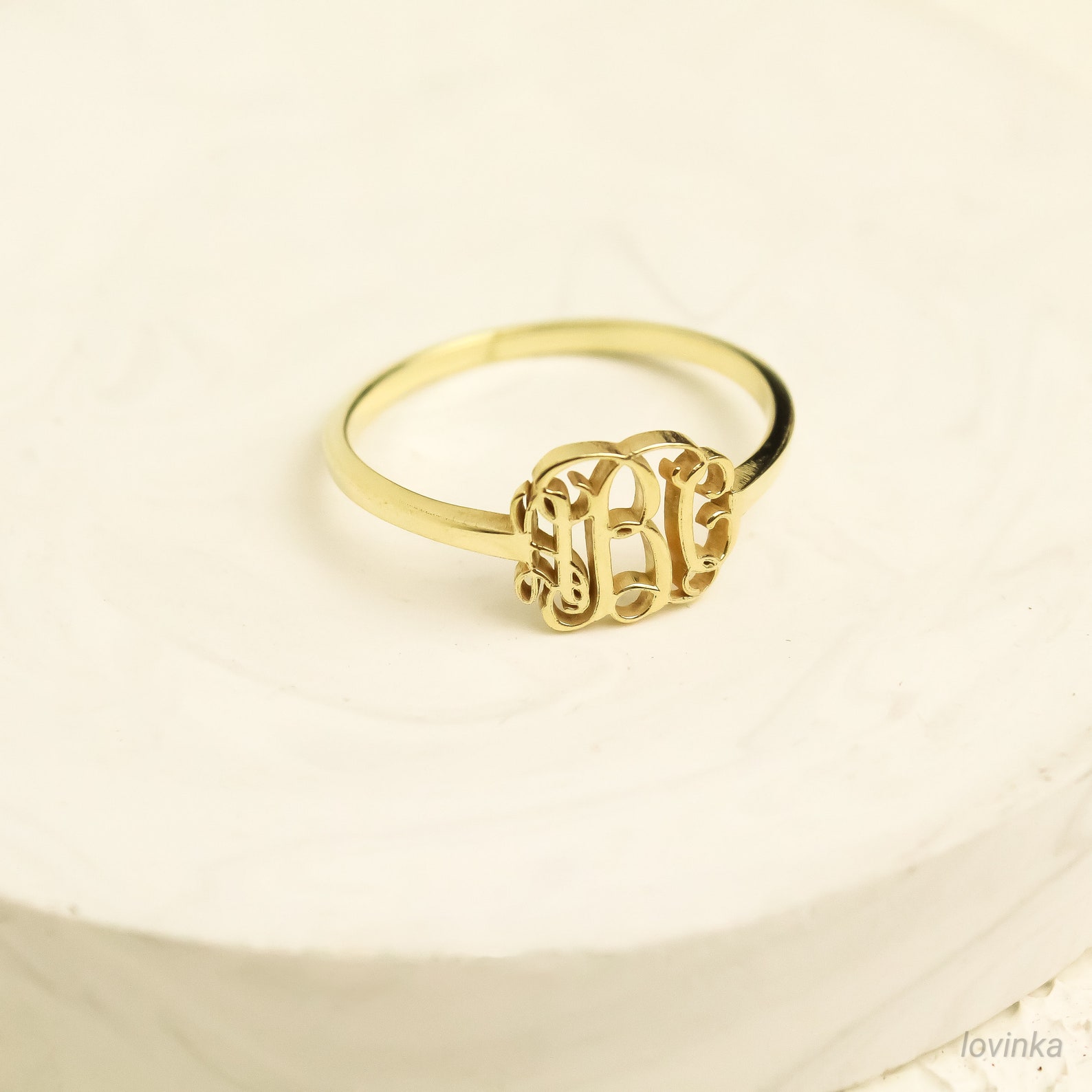 14K Solid Gold Monogram Ring,dainty Initial Jewelry,custom Name Ring ...