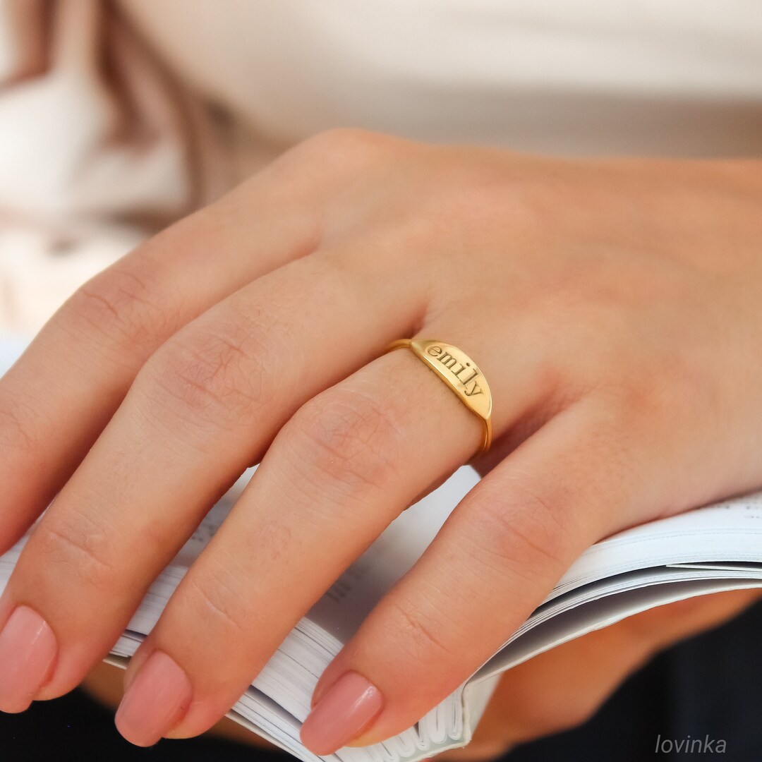 14K Solid Gold Personalized Ring,custom Name Ring,minimalist Ring ...