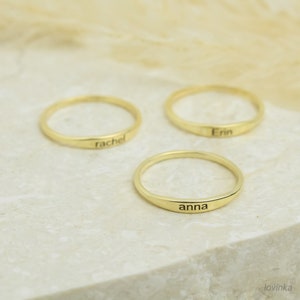 14K Solid Gold Name Ring,skinny Stackable Name Ring,personalized Stacking Rings,gift for ...