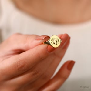 14K Gold Signet Ring,custom Initial Ring,personalized Letter Ring,monogram Ring,gift for Her ...