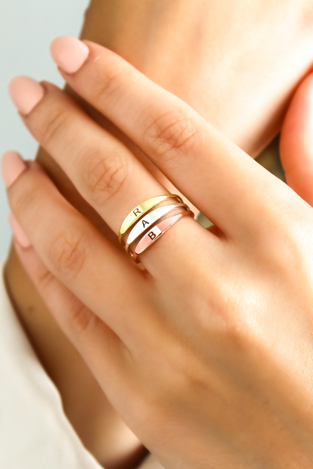 14K Solid Gold Initial Ring,skinny Stackable Inial Ring,personalized ...