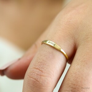 14K Solid Gold Name Ring,skinny Stackable Name Ring,personalized Stacking Rings,gift for ...