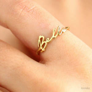 14K Solid Gold Name Ring,personalized Name Ring,stacking Ring,custom Name Jewelry,gift for Her ...