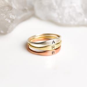 14K Solid Gold Initial Ring,dainty Letter Ring,custom Name Ring,mother Ring,stacking Ring,gift ...
