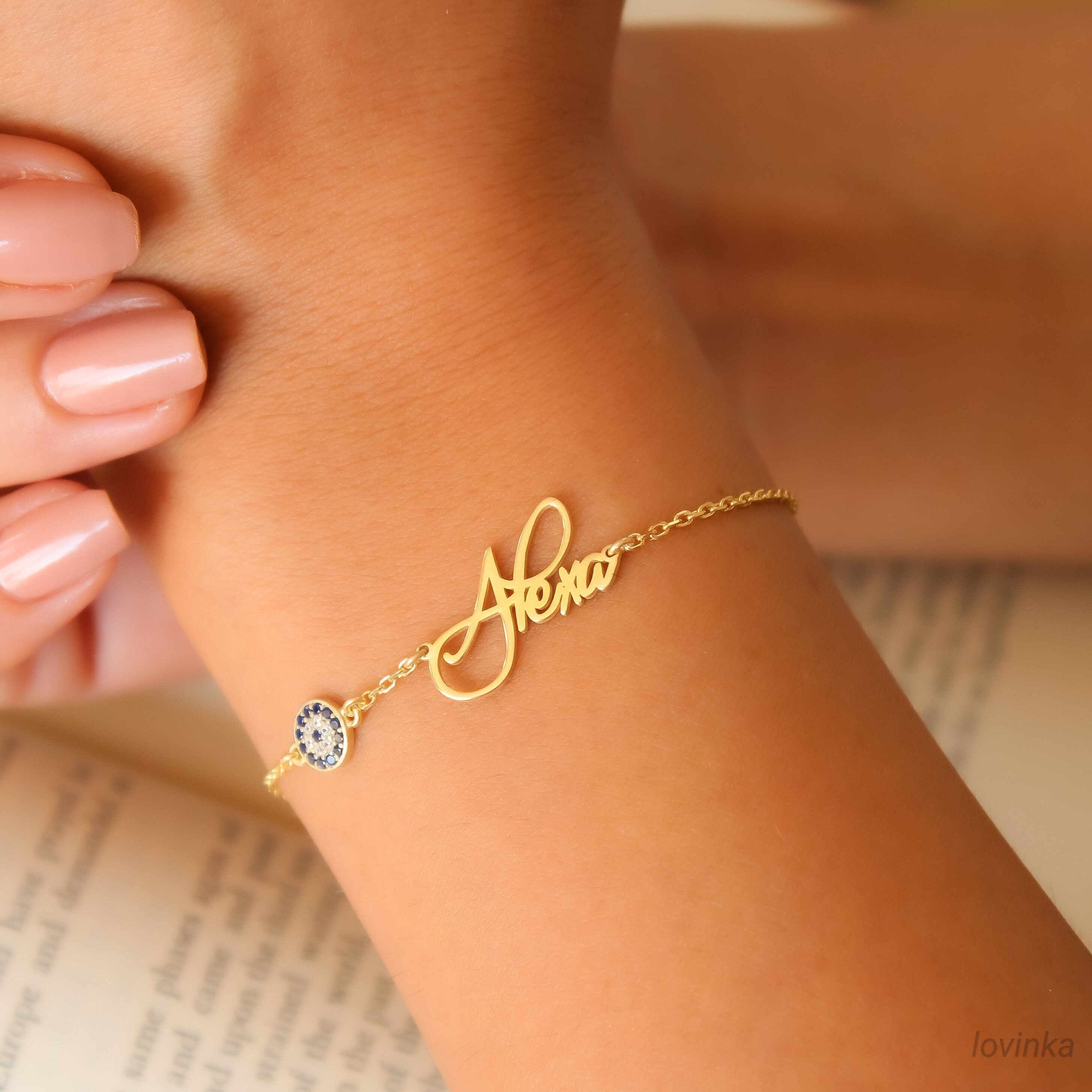 14K Gold Name Bracelet Personalized Gift Dainty Layering Bracelet custom Name Jewelry Gift for Mom LVK10