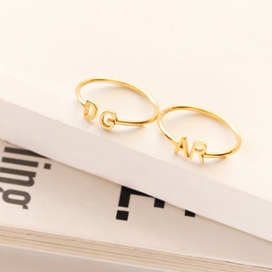 Duo Initial Ring,14k Gold Custom Letter Ring,couple Rings,mothers Ring ...