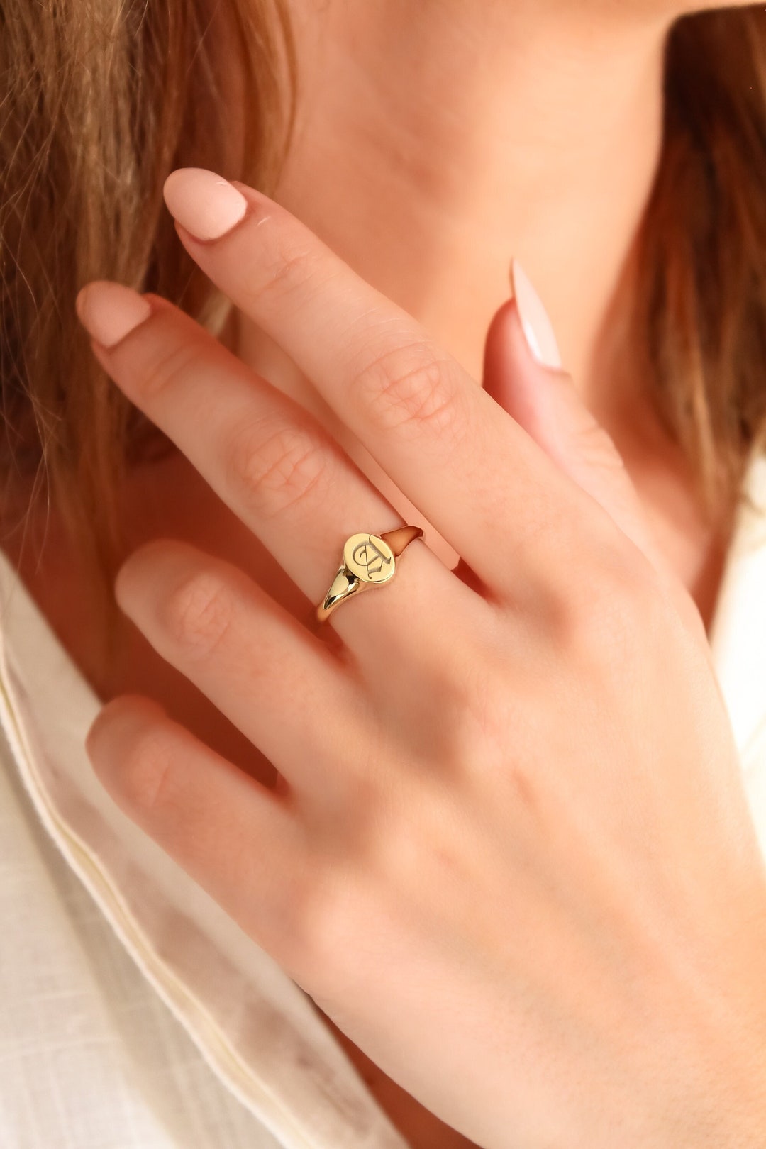 14K Gold Initial Signet Ring,custom Letter Ring,personalized Ring ...
