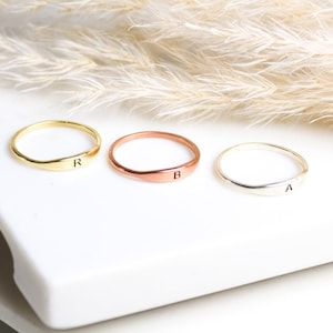 14K Solid Gold Initial Ring,dainty Letter Ring,custom Name Ring,mother Ring,stacking Ring,gift ...