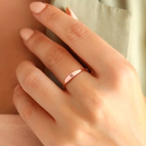 14K Solid Gold Initial Ring,dainty Letter Ring,custom Name Ring,mother ...