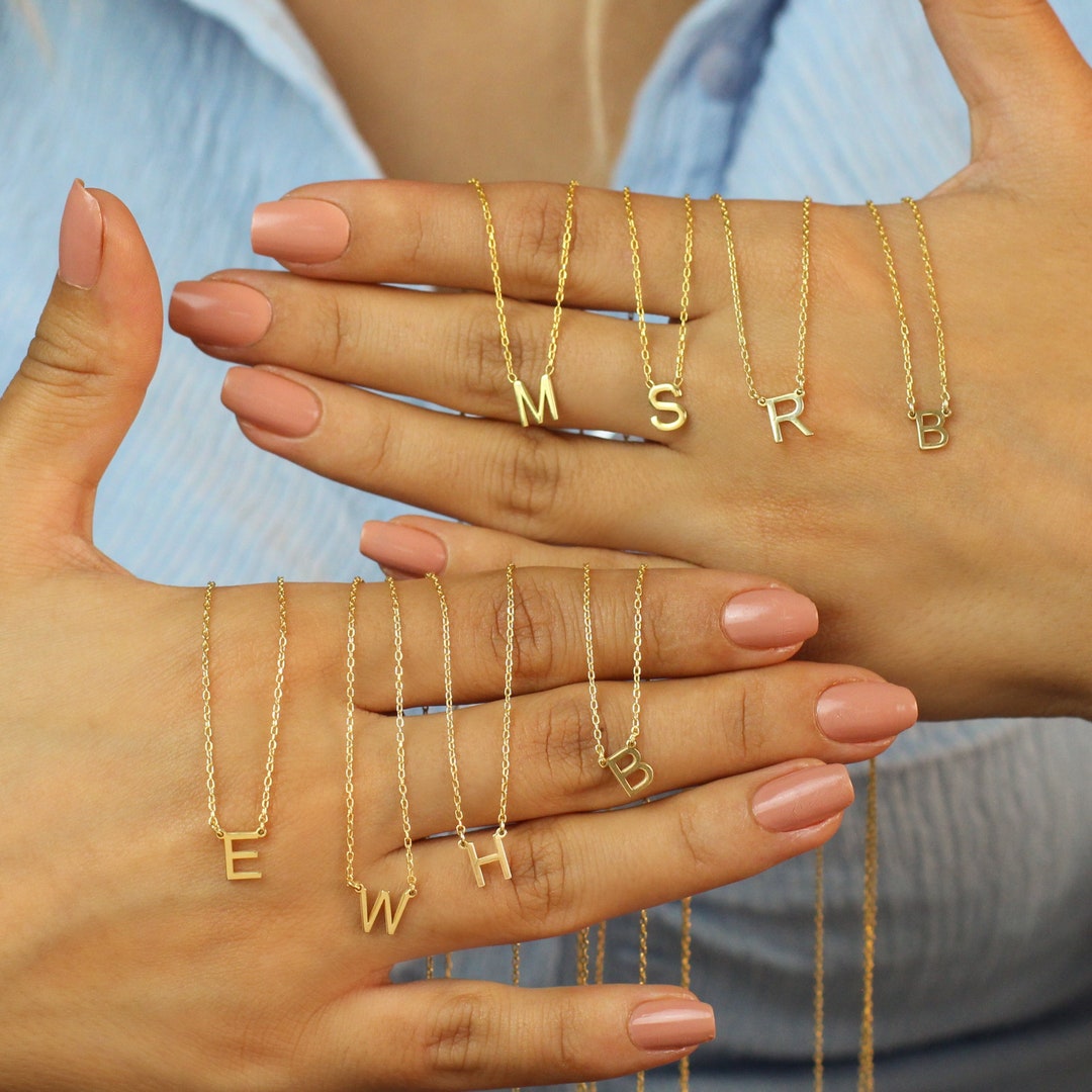 14K Solid Gold Initial Necklace,minimalist Initial Necklace,personalized Necklace,dainty Letter ...