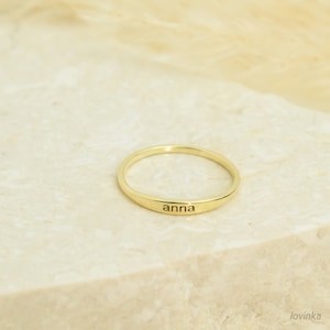 14K Solid Gold Name Ring,skinny Stackable Name Ring,personalized Stacking Rings,gift for ...