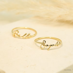 14K Solid Gold Name Ring,personalized Name Ring,stacking Ring,custom Name Jewelry,gift for Her ...