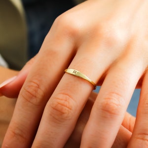 14K Solid Gold Initial Ring,dainty Letter Ring,custom Name Ring,mother ...