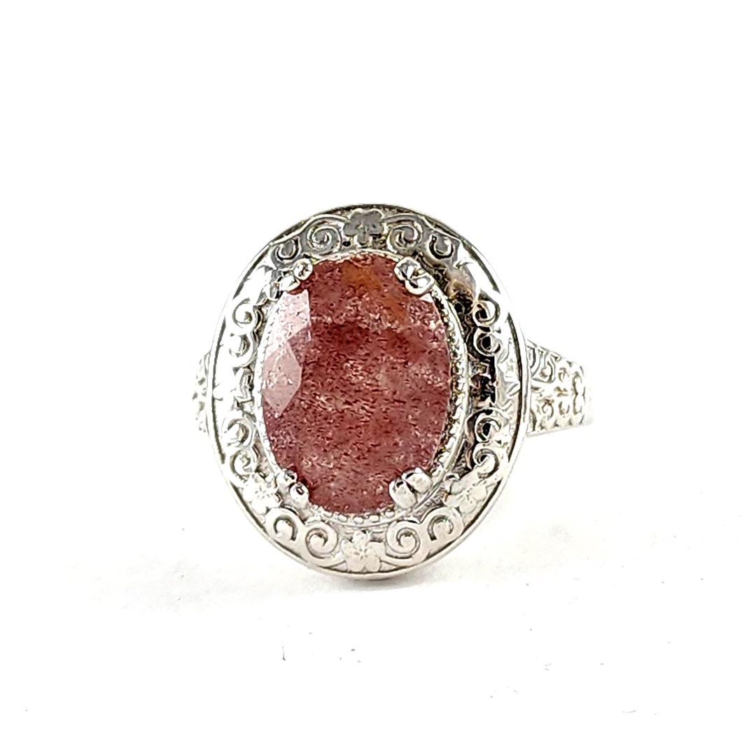 Vintage D'joy Sterling Silver Pink Quartz Oval Gemstone Ring - Estate ...