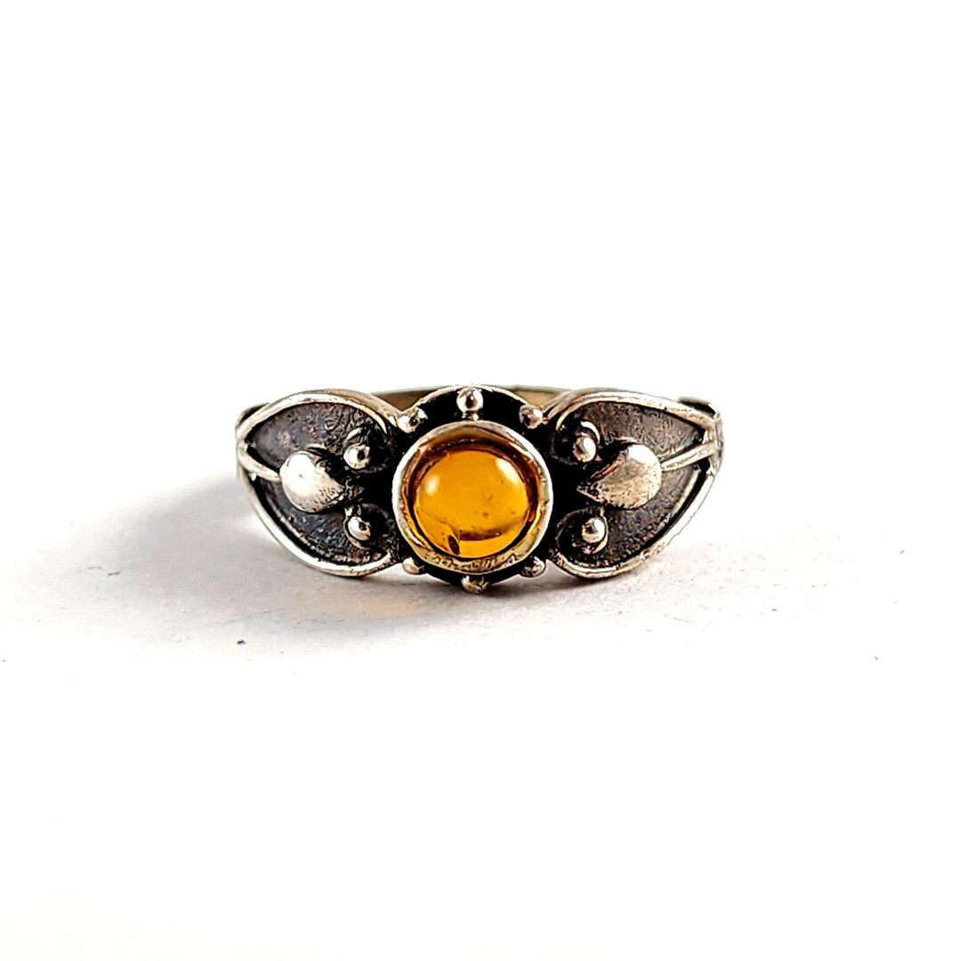 Vintage Sterling Silver Statement Bali Style Ring - Orange Cabachon ...