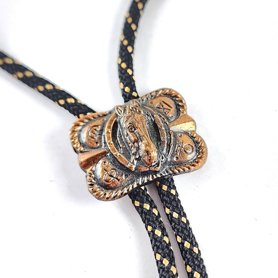 Vintage Copper Horse Head Bolo Tie Slide - Gem