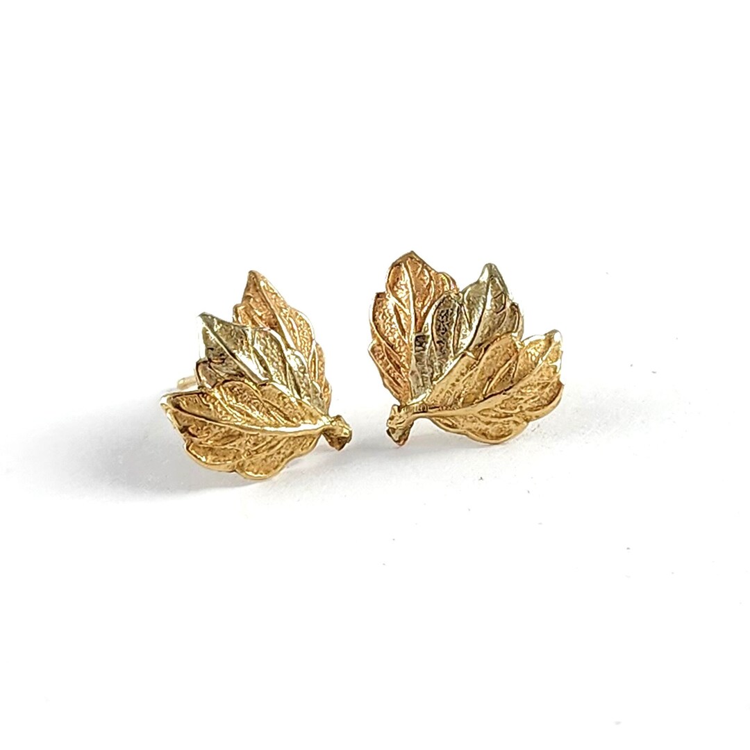 Vintage 14K Rose and Yellow Gold Leaf Stud Earrings - Leaf Leaves - Rose and Yellow Gold - Etsy