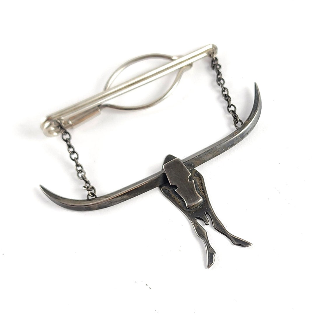 Vintage Noble Sterling Silver Texas Longhorn Steer / Bull Tie Clip Tack ...