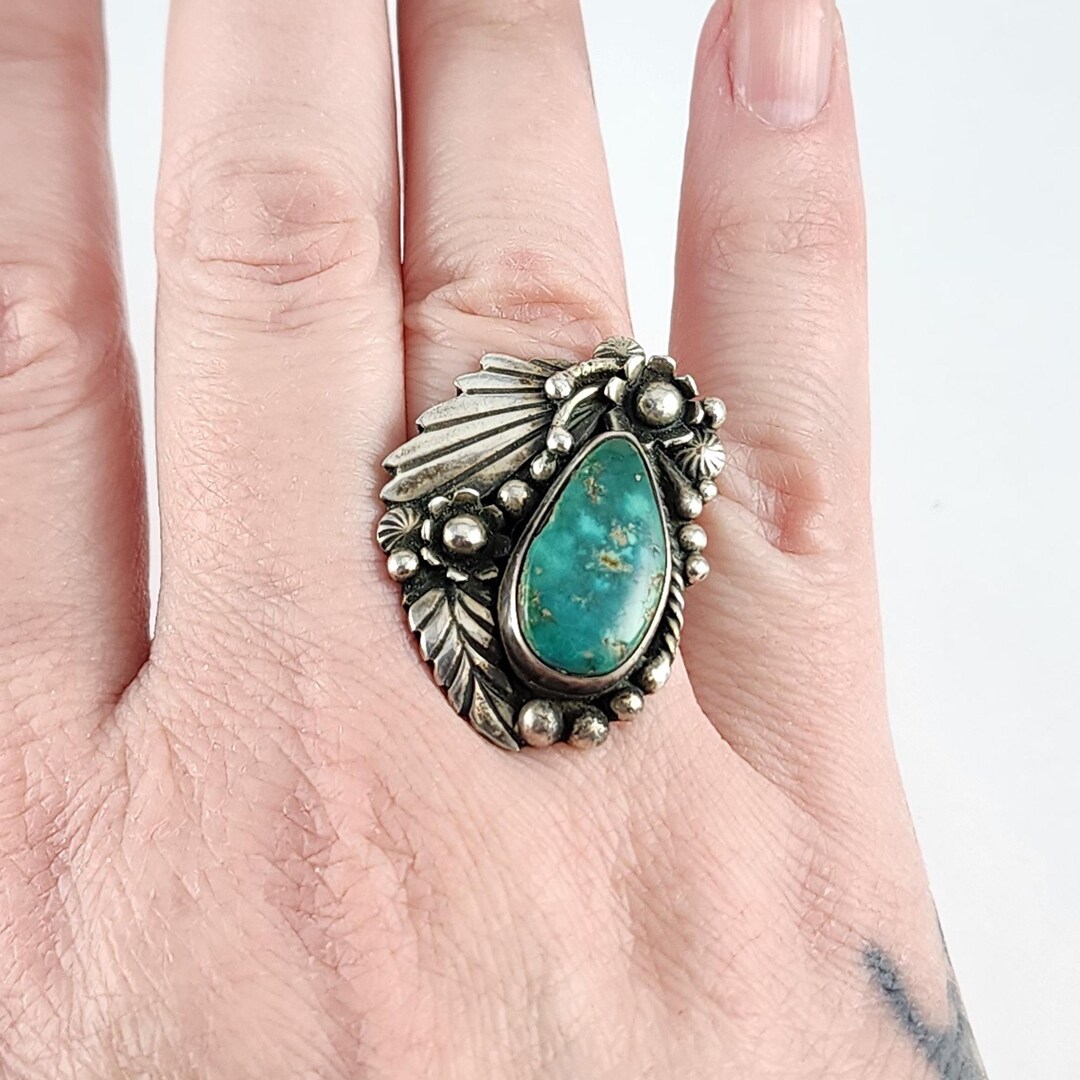 Vintage Sterling Silver Native American Turquoise Ring - Size 6.75 - Etsy