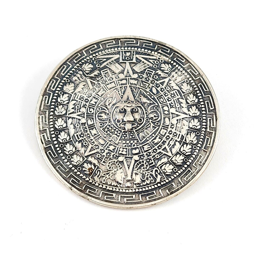 Vintage Big Sterling Silver Aztec Mayan Calendar Convertible Brooch ...