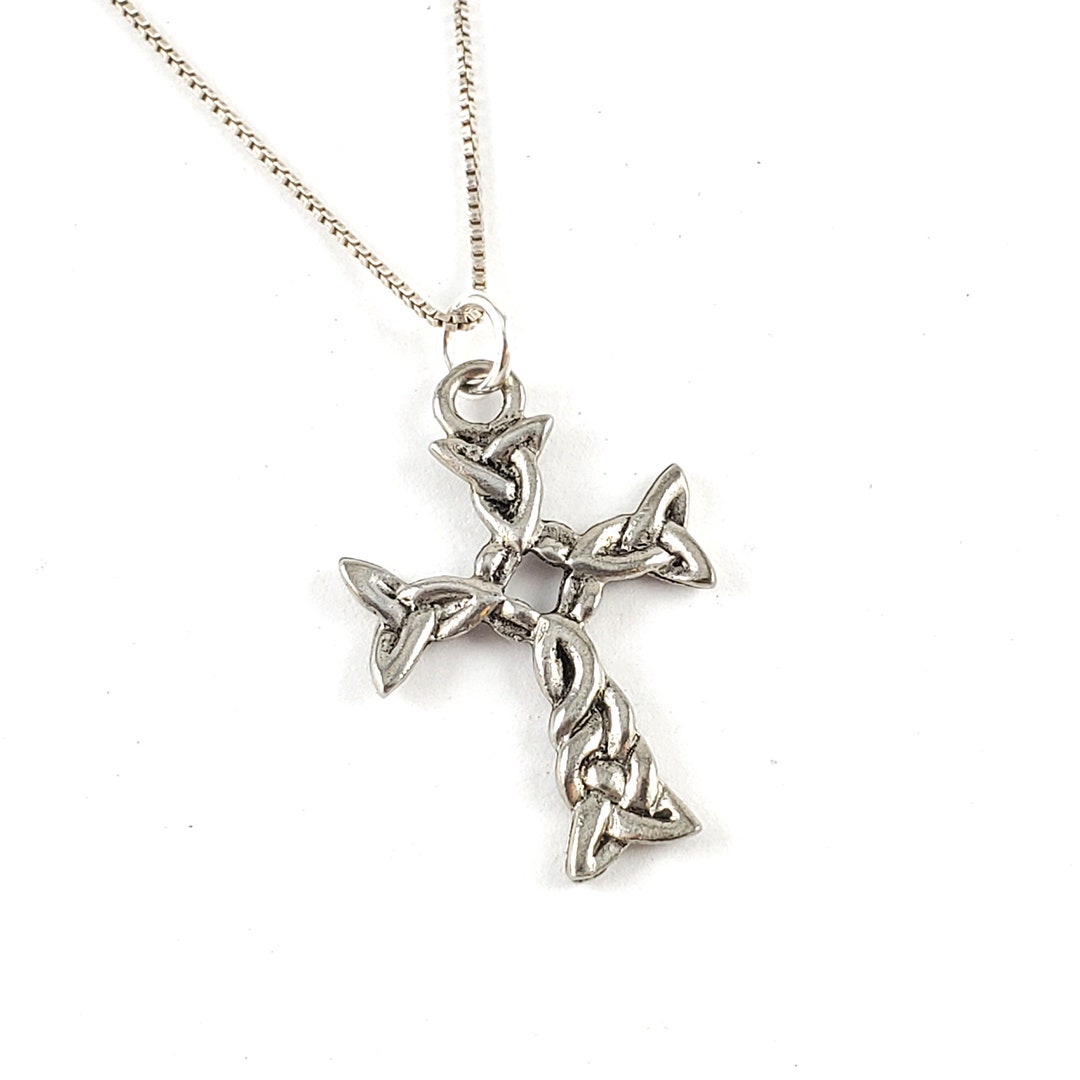Vintage Silver or Pewter Celtic Cross Necklace Pendant - 20" Sterling ...