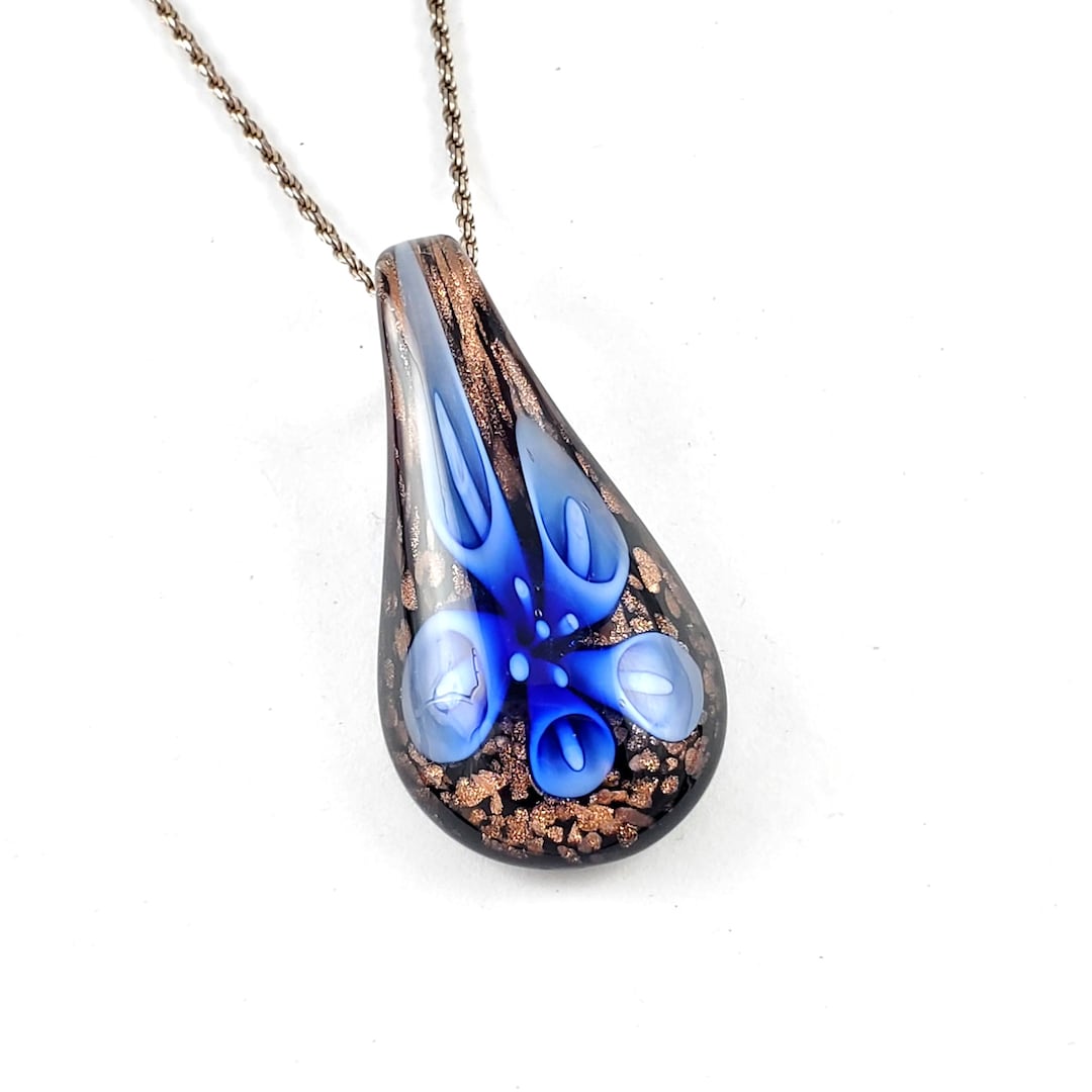 Vintage Murano Glass Necklace Pendant With Heavy 24" Sterling Silver ...