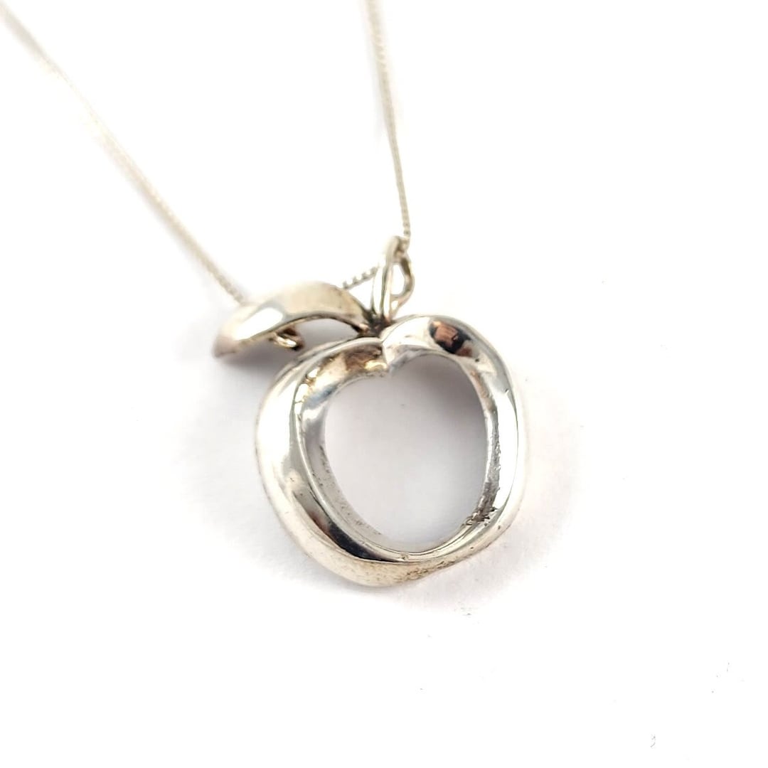 Vintage Solid Sterling Silver Apple Necklace Silver Open Apple Pendant ...